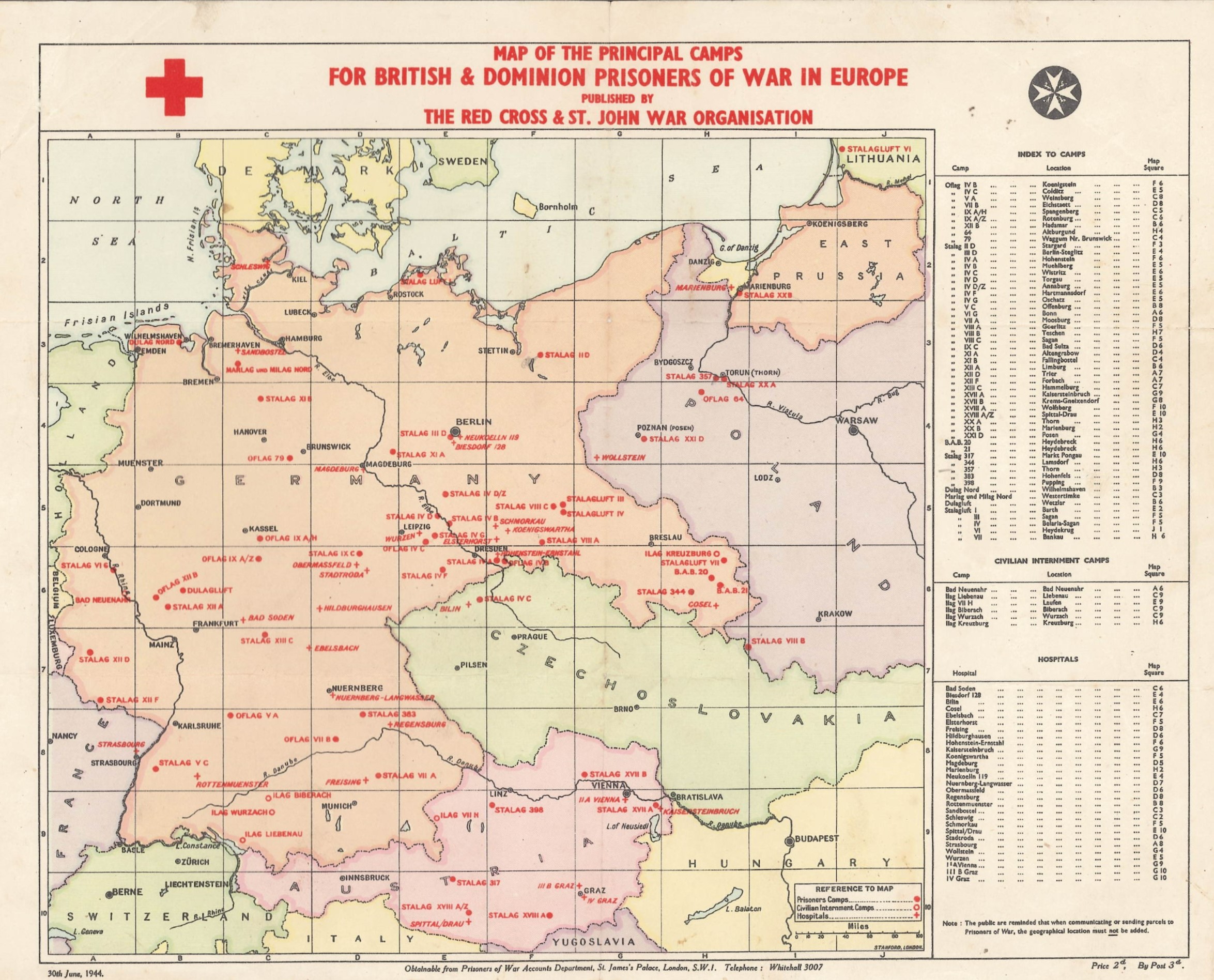 Red Cross Map of Prisoner of War Camps in Europe