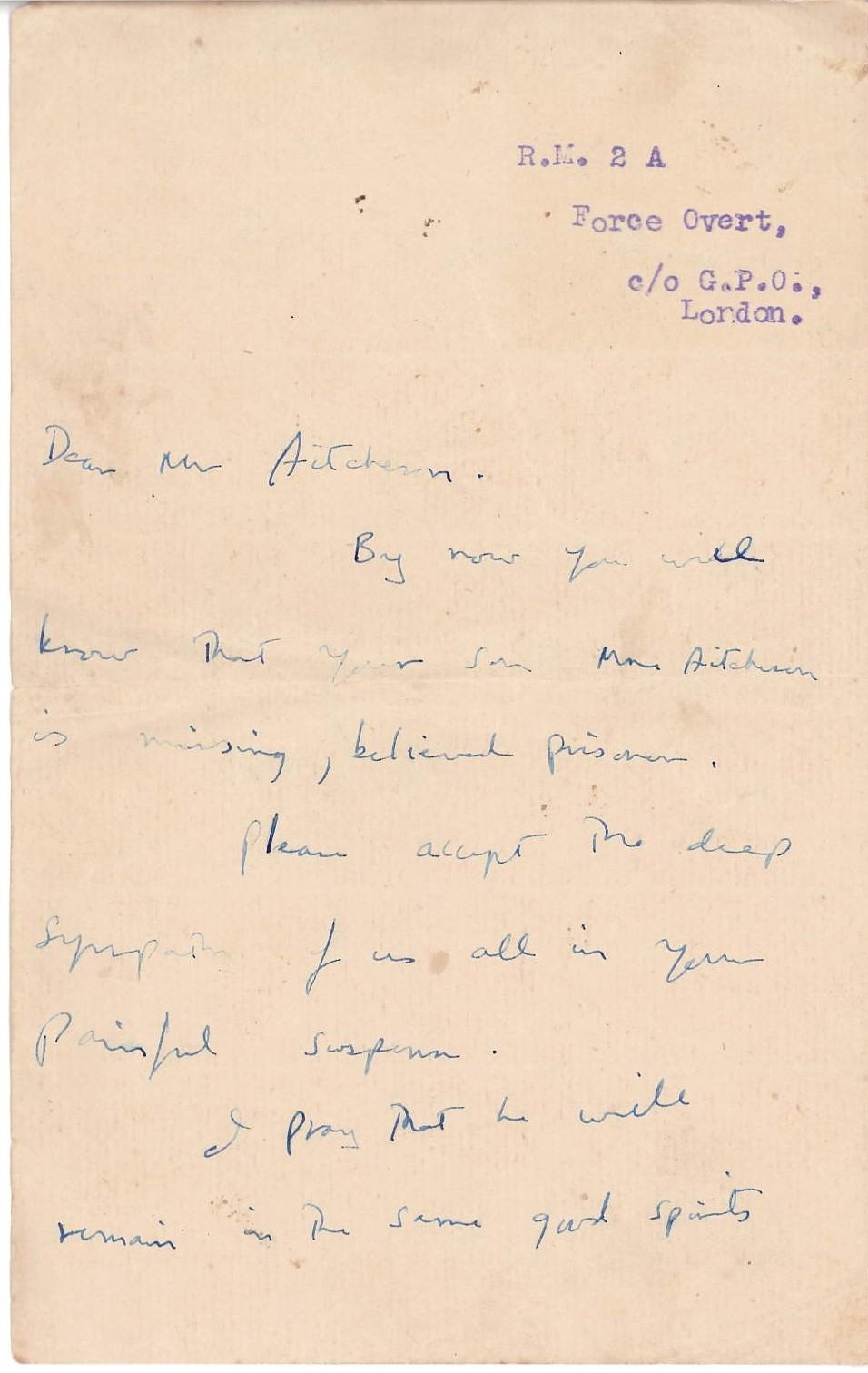 Letter to Mr Aitchison from Royal Navy Chaplain - Go Industrial