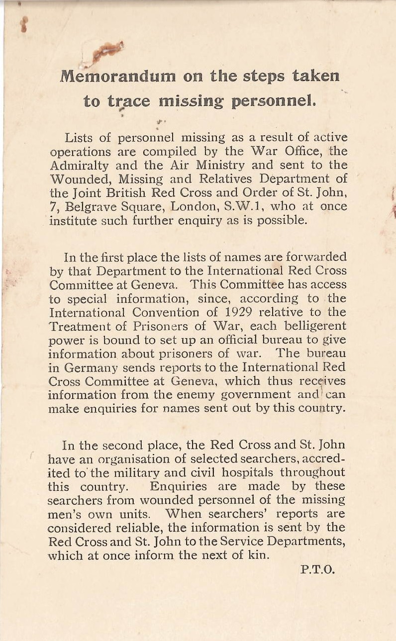 Memorandum on the steps taken to trace missing personnel - Go Industrial
