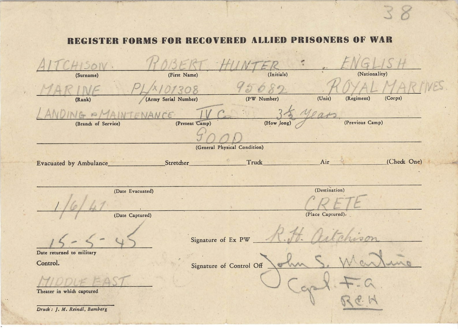 Register Forms for Recovered Allied Prisoners of War - Go Industrial